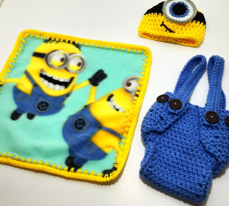 Minion Baby Blanket Matching Hat, Diaper Cover Overalls and Lovey ...