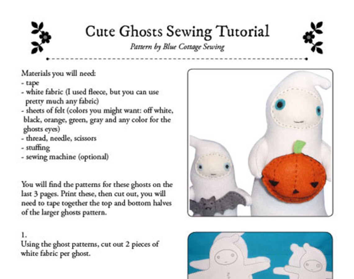Cute Ghost PDF Sewing Tutorial - Halloween Decorations - Fabric and ...