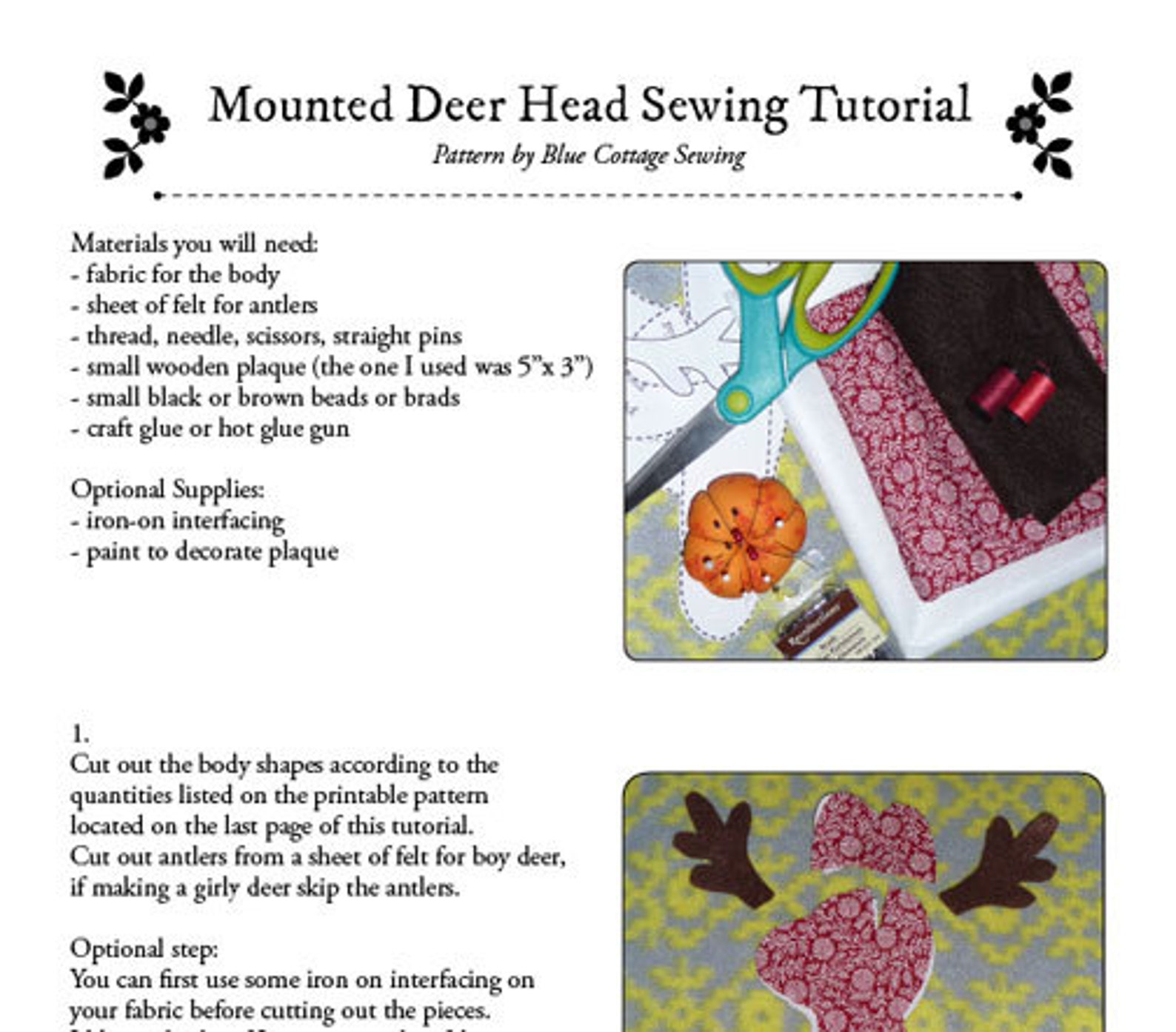 Mounted Reindeer/deer Head Pattern - PDF Sewing Tutorial - Winter Lodge ...
