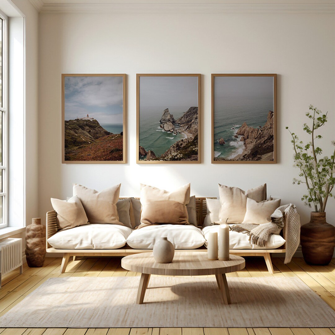 Coastal Cliffside & Ocean Waves Photography Beach Wall Art Set, Instant ...