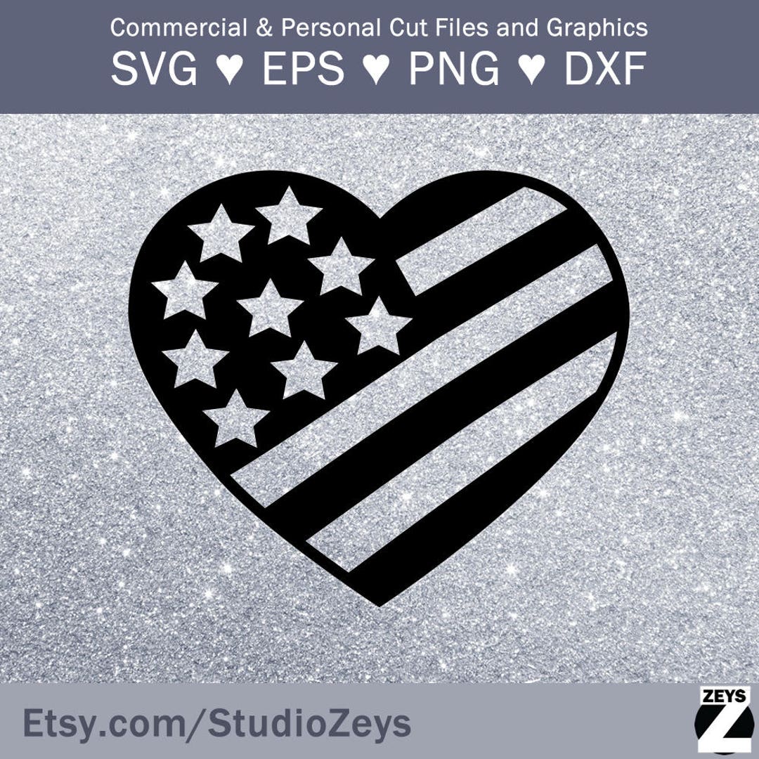 US United States Flag Heart Love, SVG, EPS, Png, Dxf, Cut Files for ...