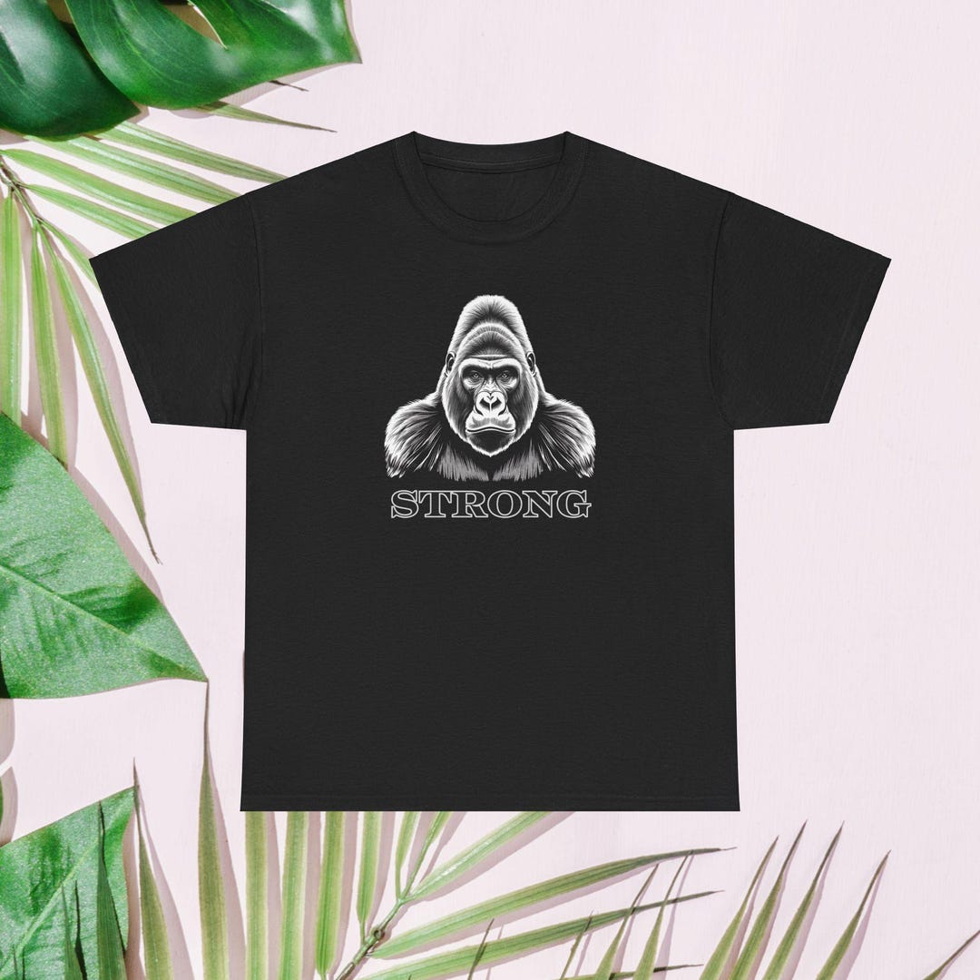 Silverback Gorilla With 'strong' Logo on a Unisex Heavy Cotton Tee ...