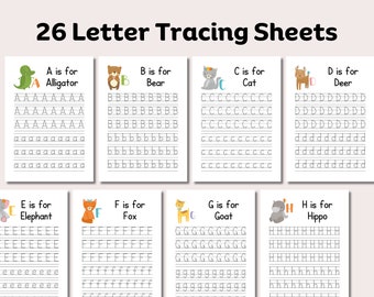 26 Printable Alphabet Tracing Worksheets - Etsy