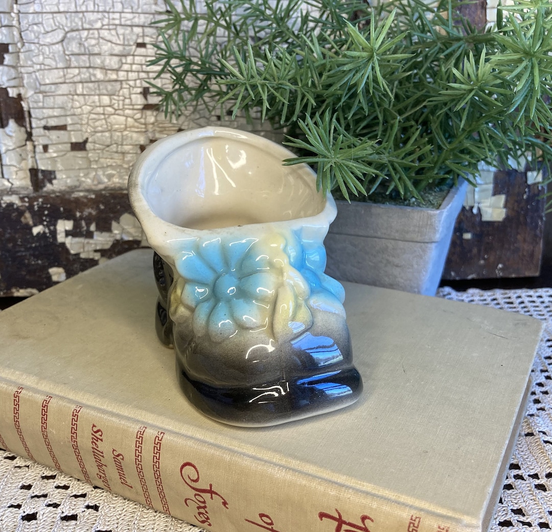 Vintage Baby Planter-blue Baby Boy Bootie-cute Baby Planter-indoor ...