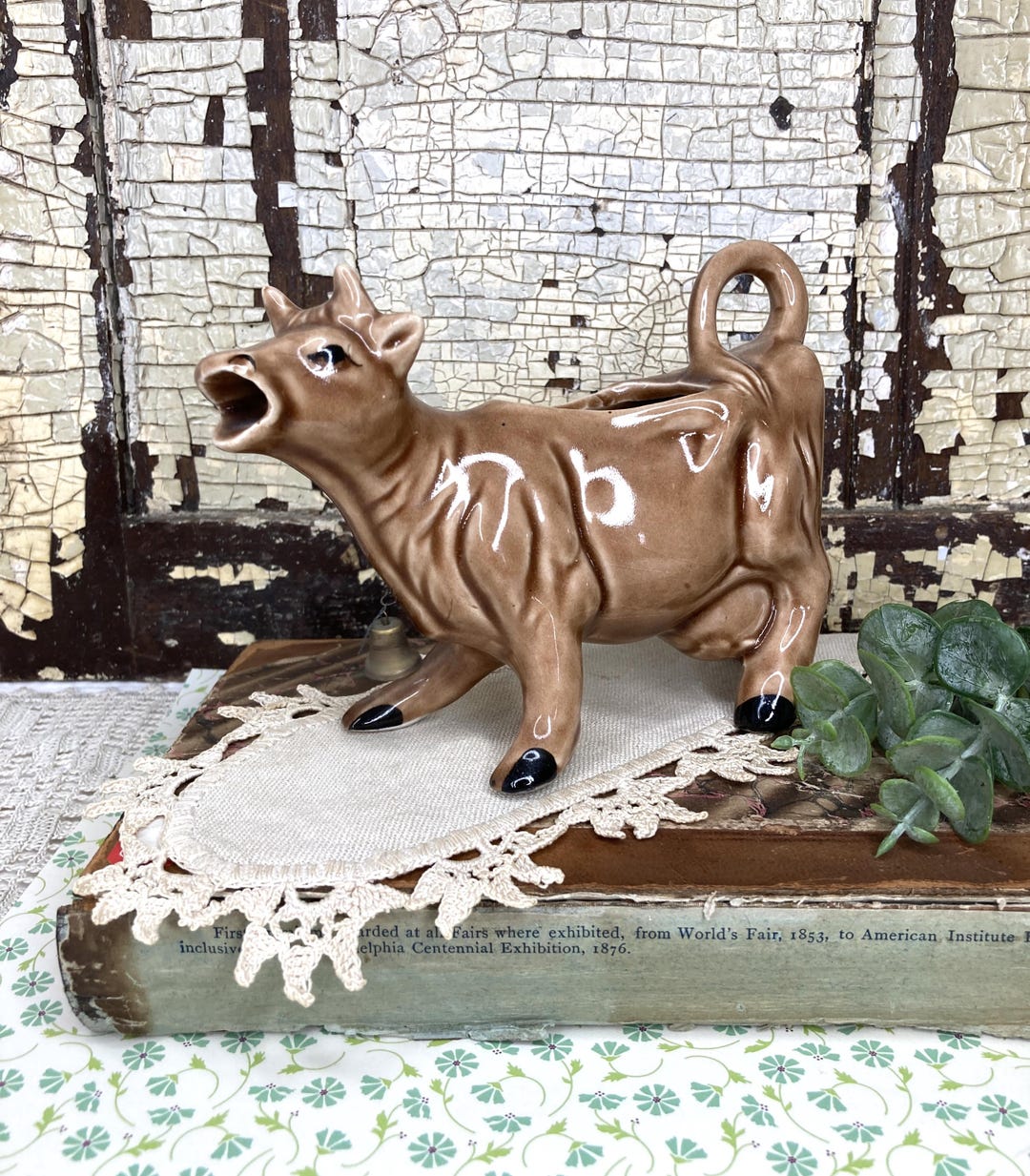 Vintage Novelty Cow Creamer, Farm House Pottery Cow Pitcher With Bell ...