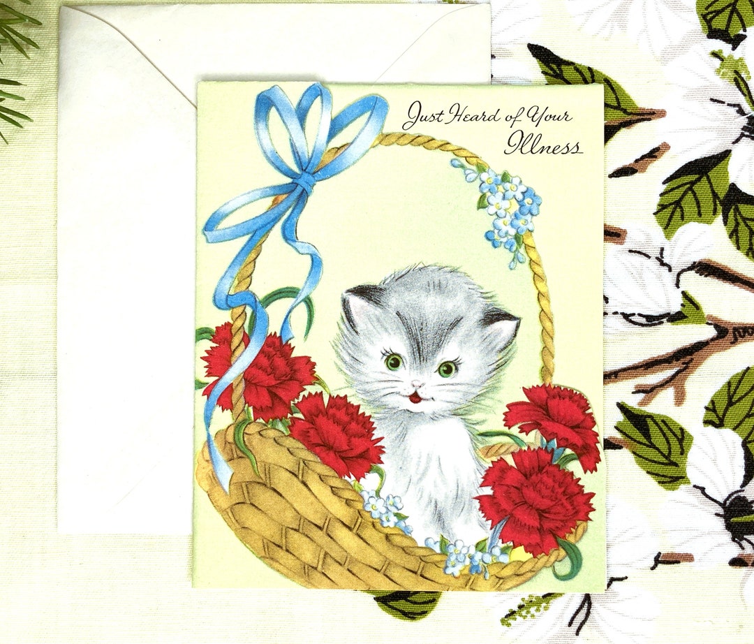 Cat Get Well Soon Card, Vintage Cat Lover Card, Feel Better Soon, Sick ...