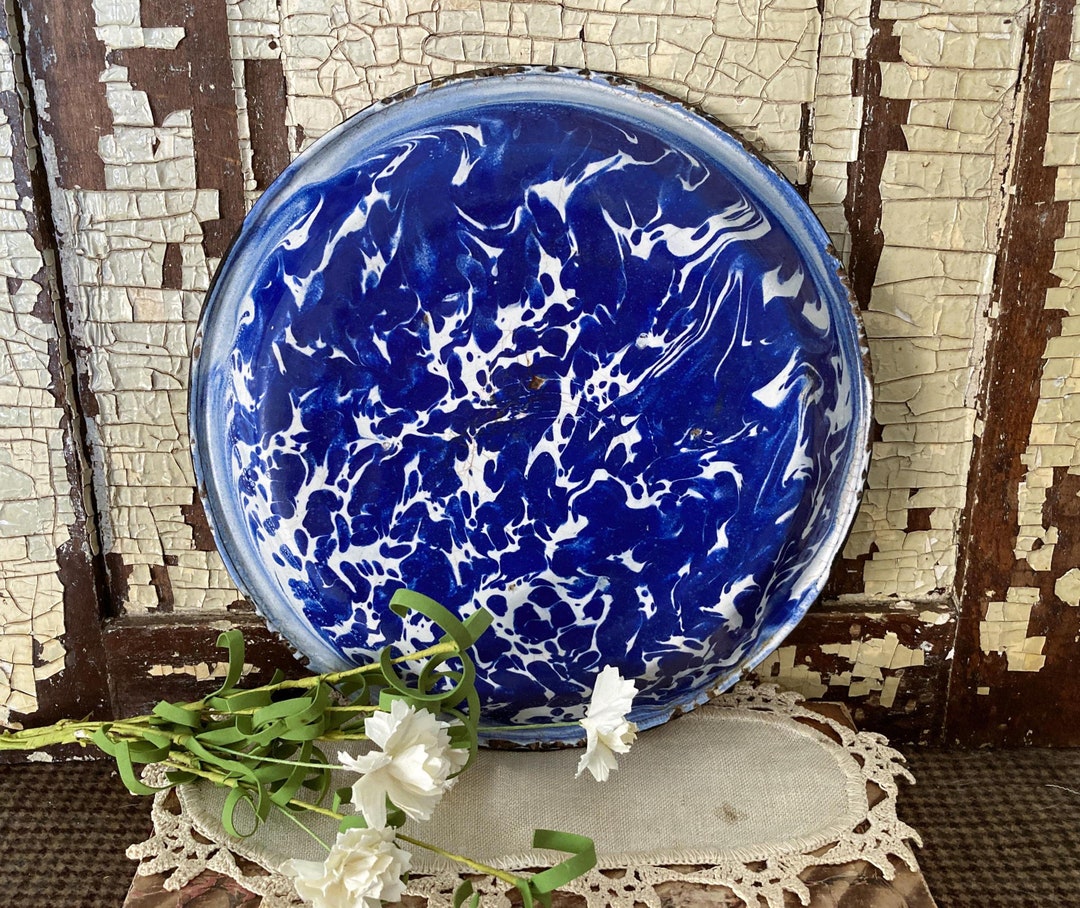 Enamelware Pie Plate, Antique Spatterware Pie Pan, Blue Enamel Pie Pan ...