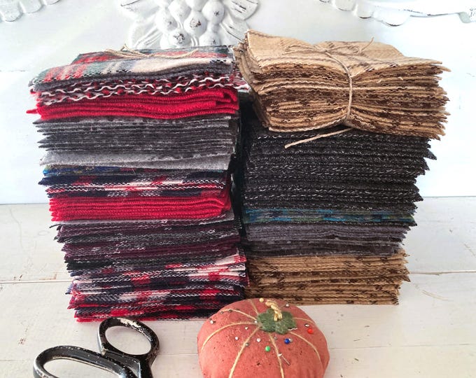 Felted Plaid Wool Fabric Scraps-wool Applique-recycled Felted Wool ...