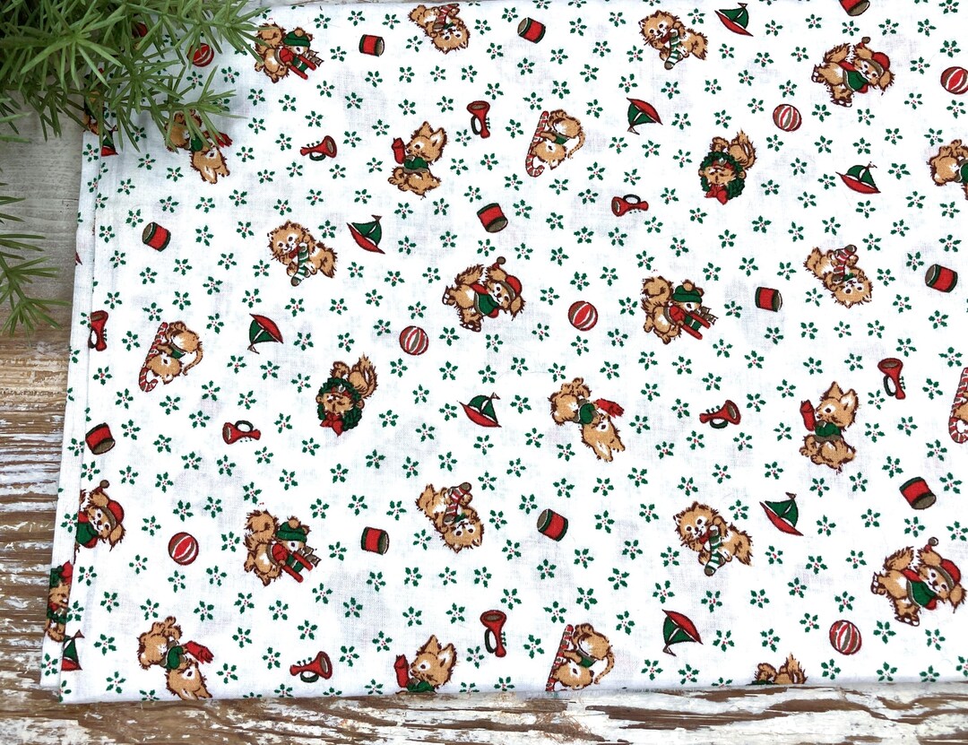 Small Scale Print Vintage Christmas Fabric, Christmas Calico Print ...