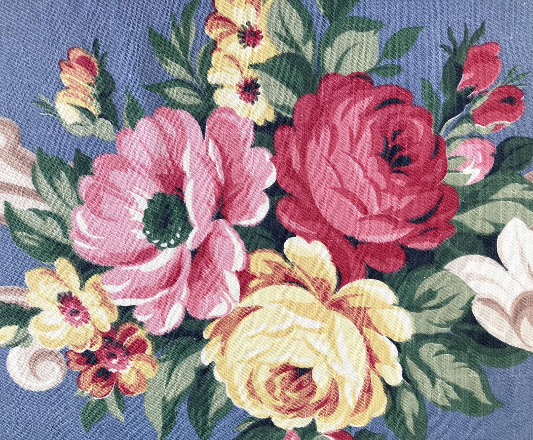 Decorator Floral Cretonne, Vintage Cottagecore Textile, Bark Cloth ...