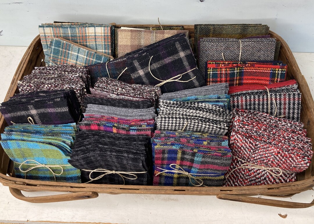 Felted Plaid Wool Fabric Scraps-wool Applique-recycled Felted Wool ...
