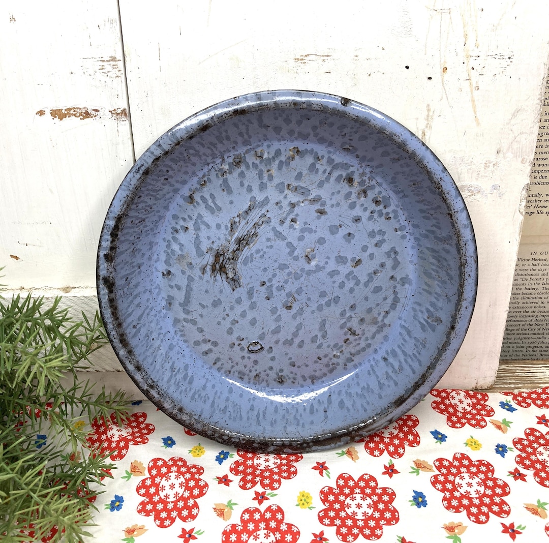Enamelware Pie Tin, Antique Granite Ware Pie Pan, Gray Enamel Pie Plate ...