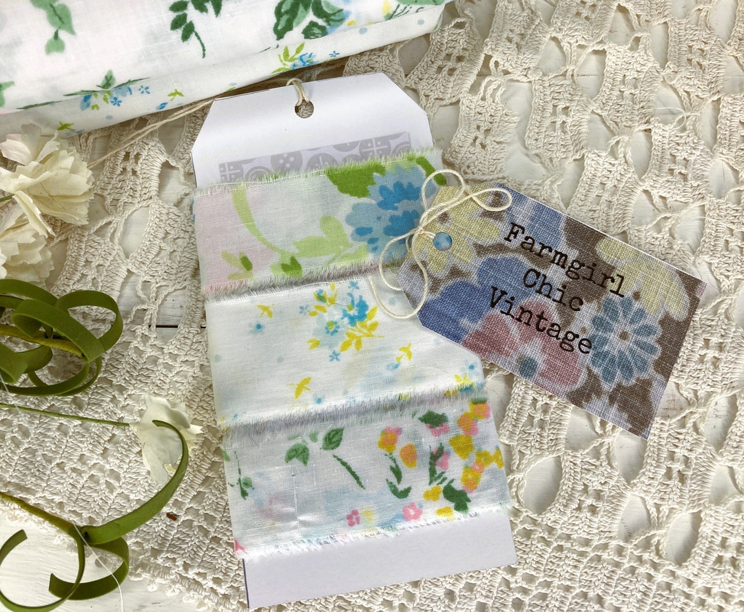 Hand Torn Fabric Ribbon-vintage Sheet Fabric Ribbon-floral Frayed ...
