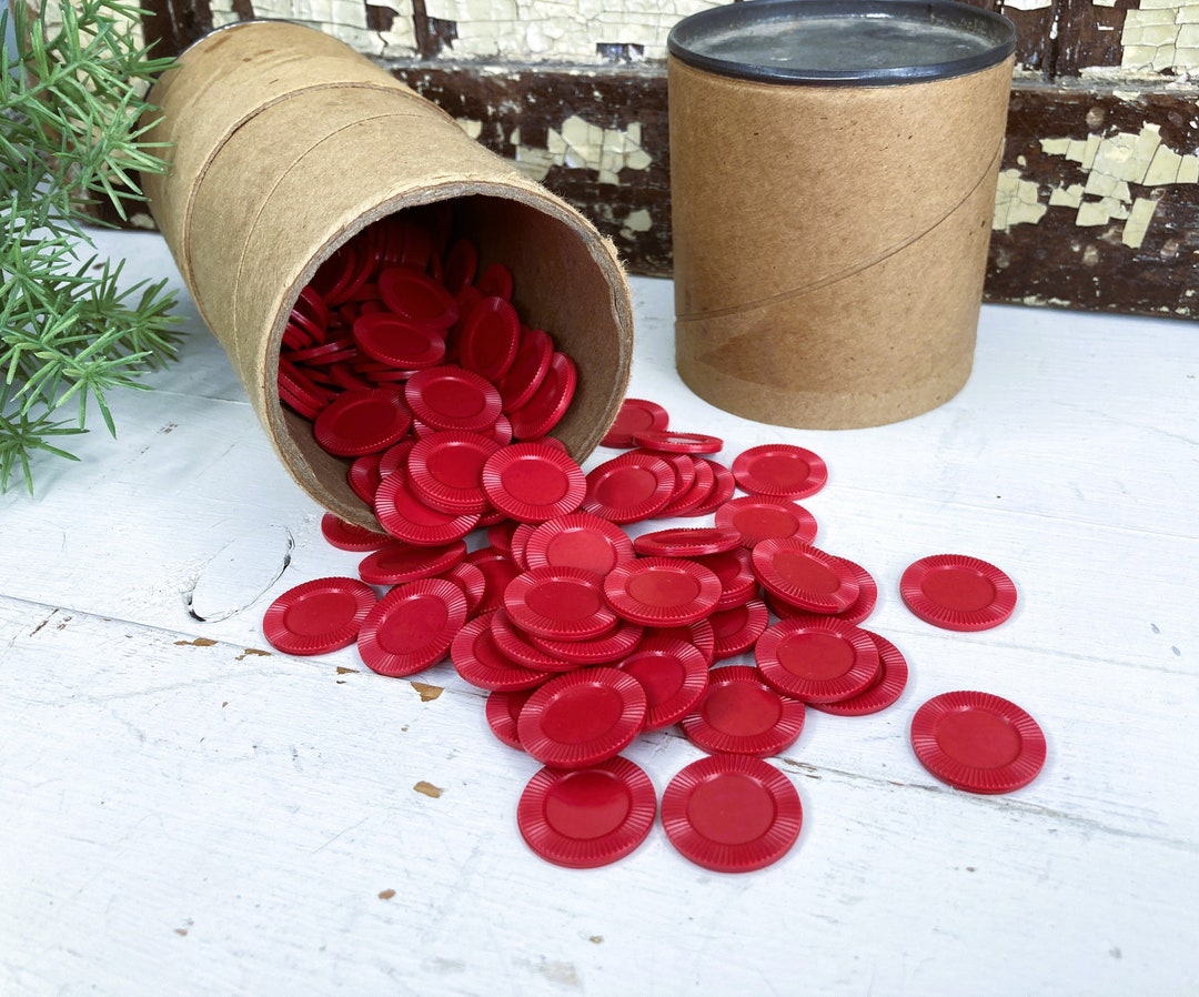 Vintage Game Pieces, Red Board Game Pieces, Bingo Chips, Round Plastic ...