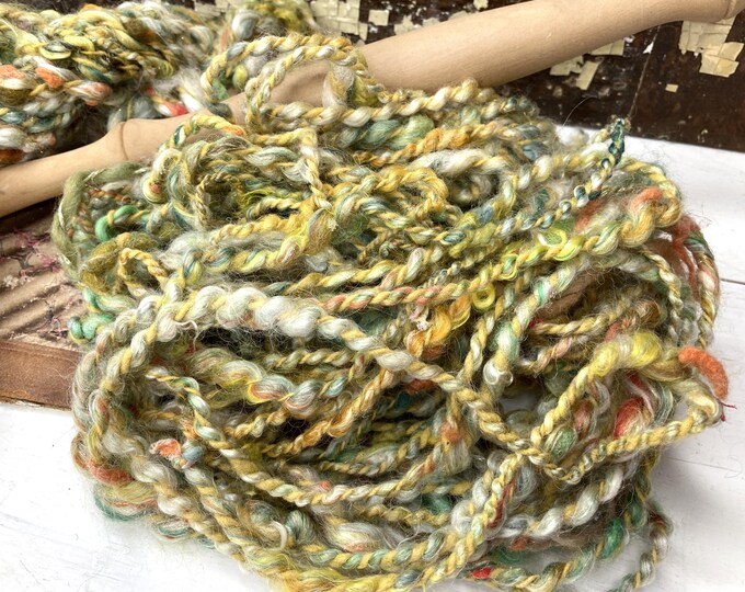 Hand Spun Art Yarn, Bulky Handspun Yarn, Thick and Thin, Sparkly ...