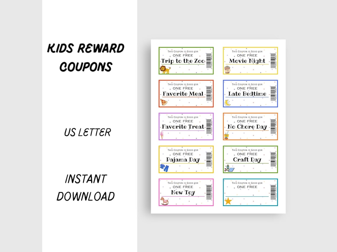 Kids Reward Coupons, Printable Reward Coupons, Coupon Book for Kids ...