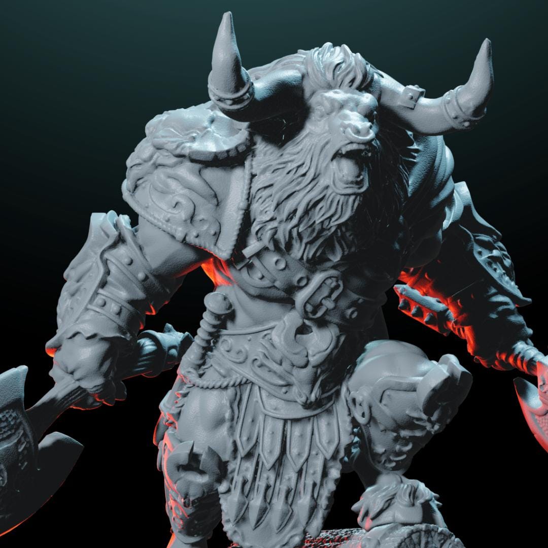 Minotaur With Dual Axes | TTRPG 3d-printed Minis | Enemy Character ...