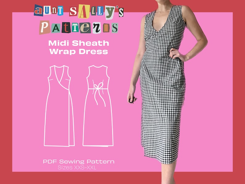 Midi Sheath Wrap Dress Pattern // Digital PDF Sewing Pattern // Women's ...