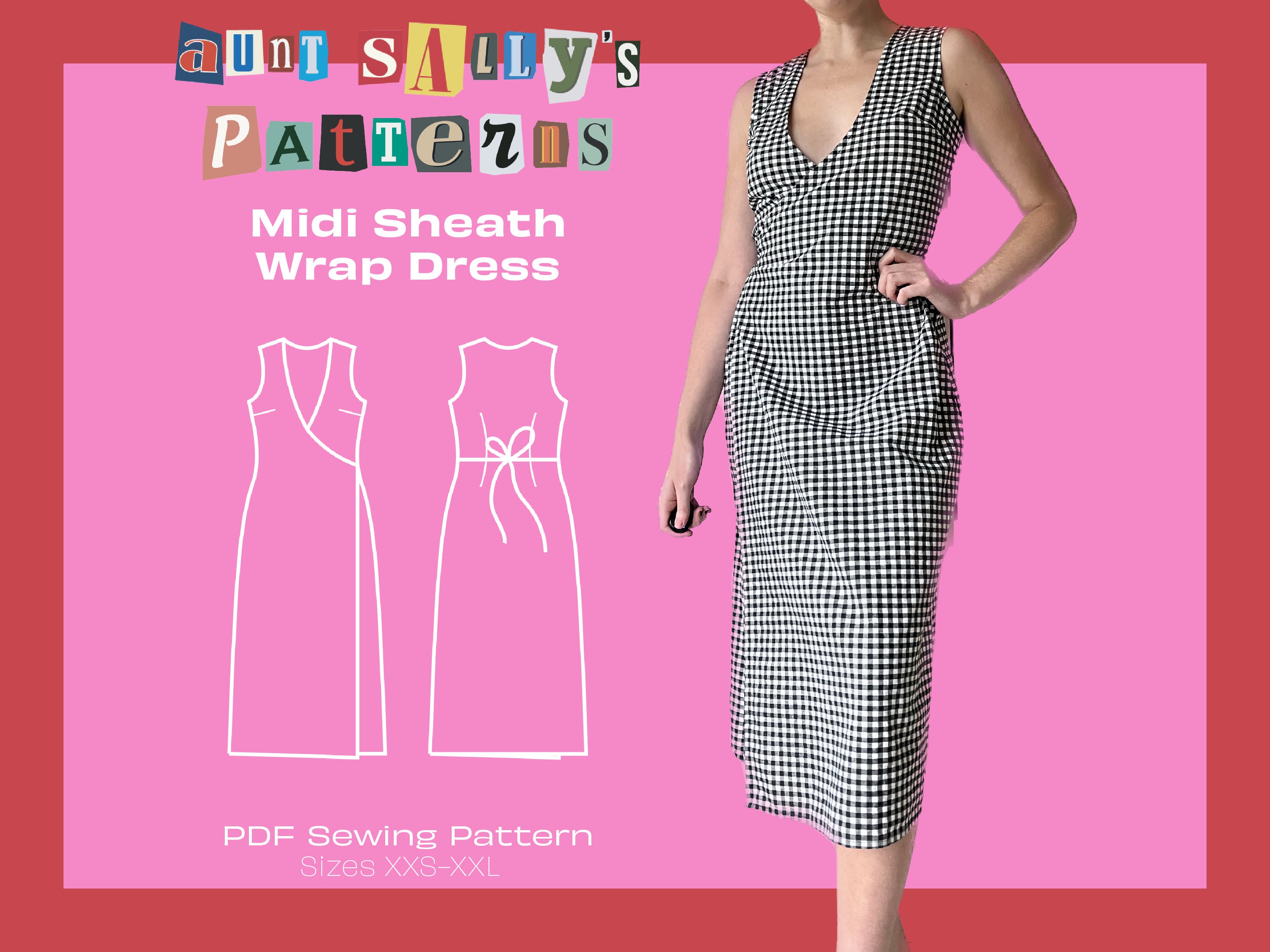 Midi Sheath Wrap Dress Pattern // Digital PDF Sewing Pattern // Women's ...