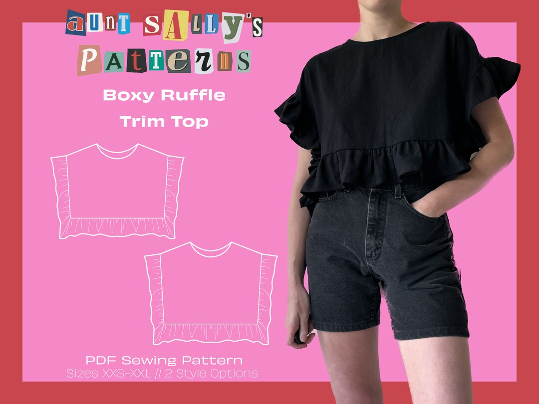 Square Ruffle Trim Top Pattern // Digital PDF Sewing Pattern // 2 ...