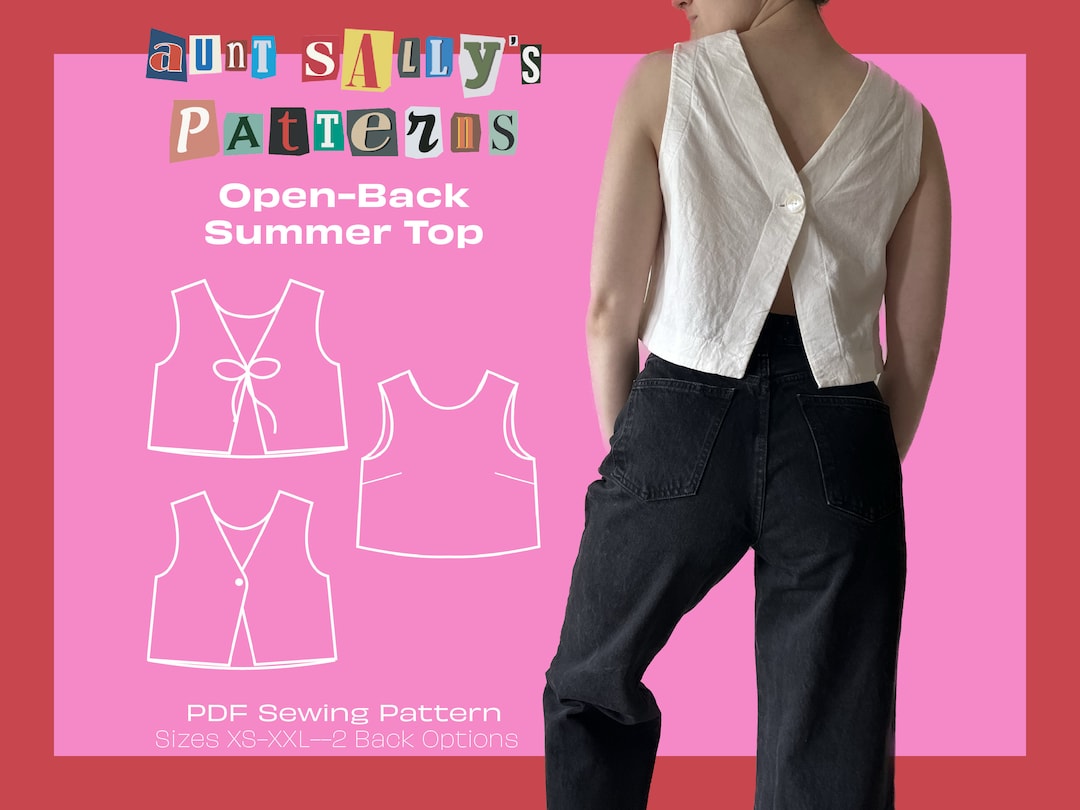 Open Back Summer Top Digital PDF Sewing Pattern // 2 Back Options ...