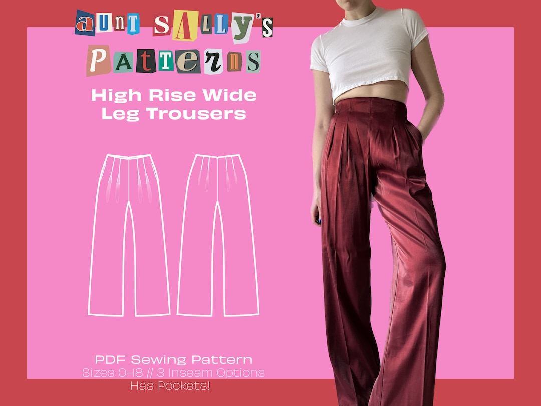 High Rise Pleated Wide Leg Trouser Pattern / Digital PDF Sewing Pattern ...