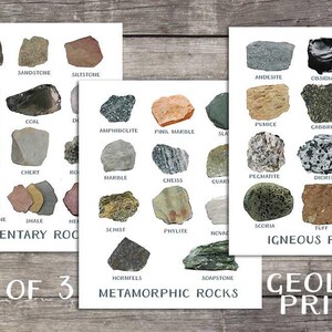 3 Geology Prints Printable Geology Art Rocks Minerals Modern Decor ...