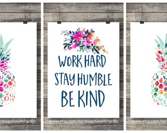 Work hard Stay Humble Be Kind typography lettering printable | Etsy