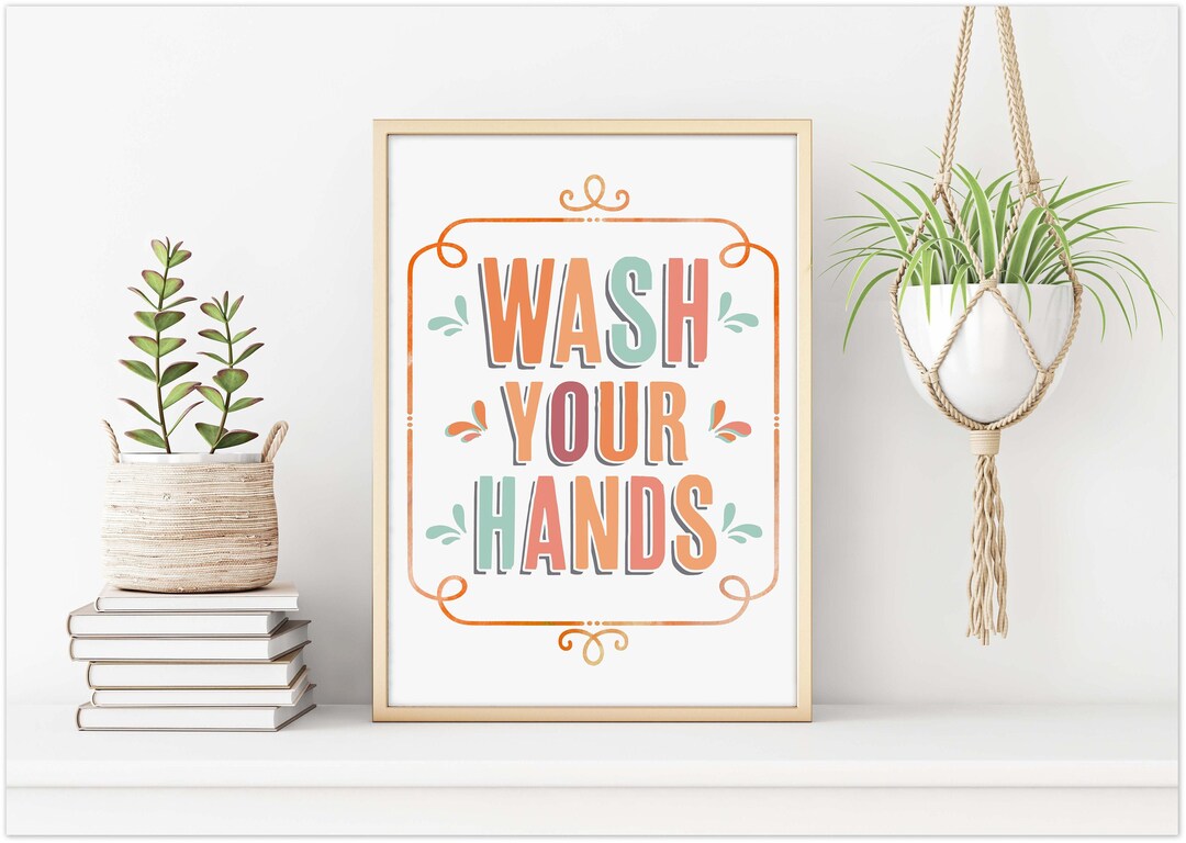Wash Your Hands Bathroom Printable Art Kitchen Hygiene Printable Wall ...