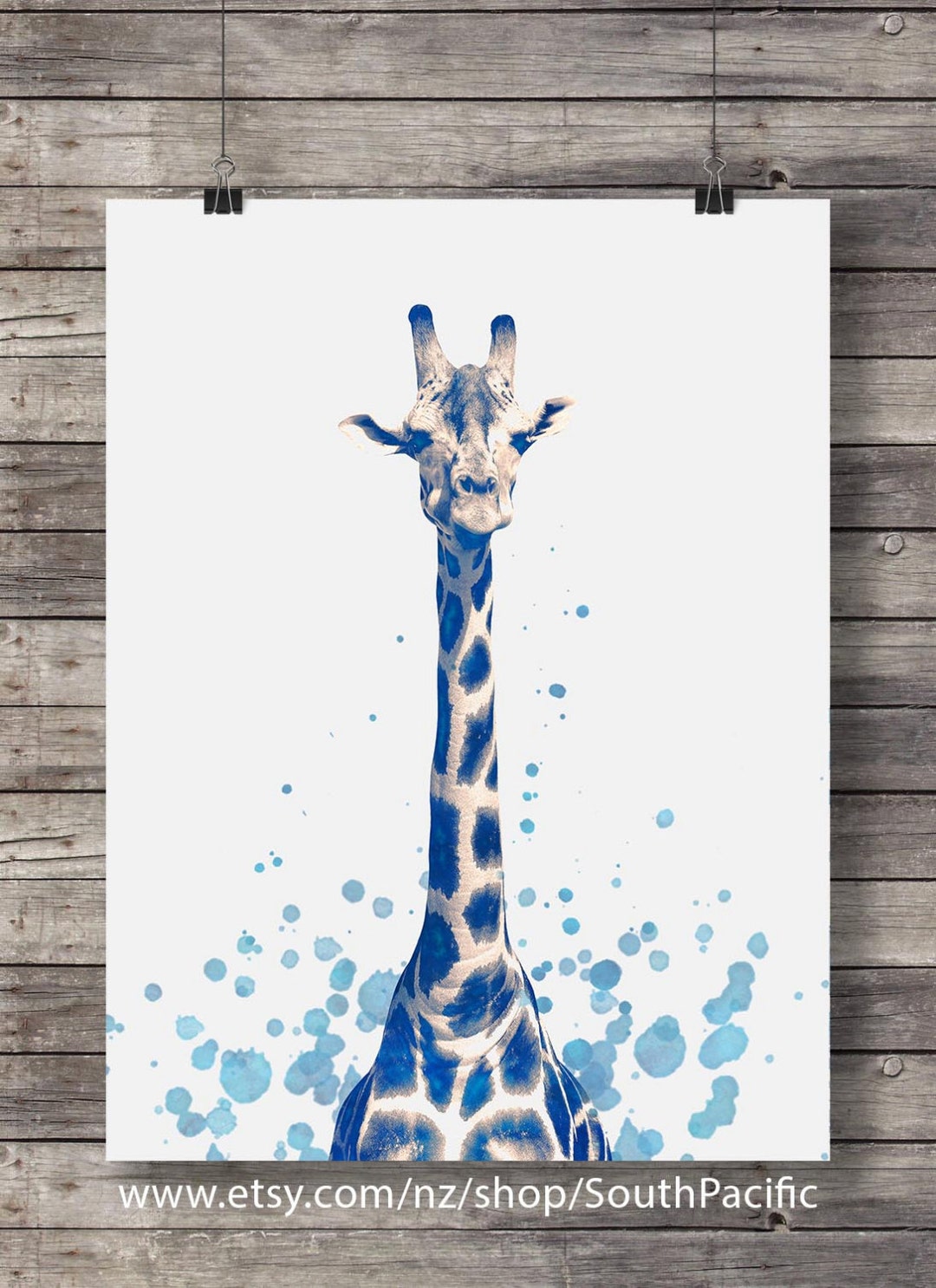 Giraffe Blue Watercolor Art Print Blue Giraffe Giraffe Watercolor ...