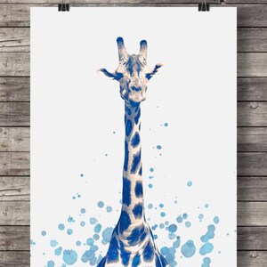 Giraffe Blue Watercolor Art Print Blue Giraffe Giraffe Watercolor ...