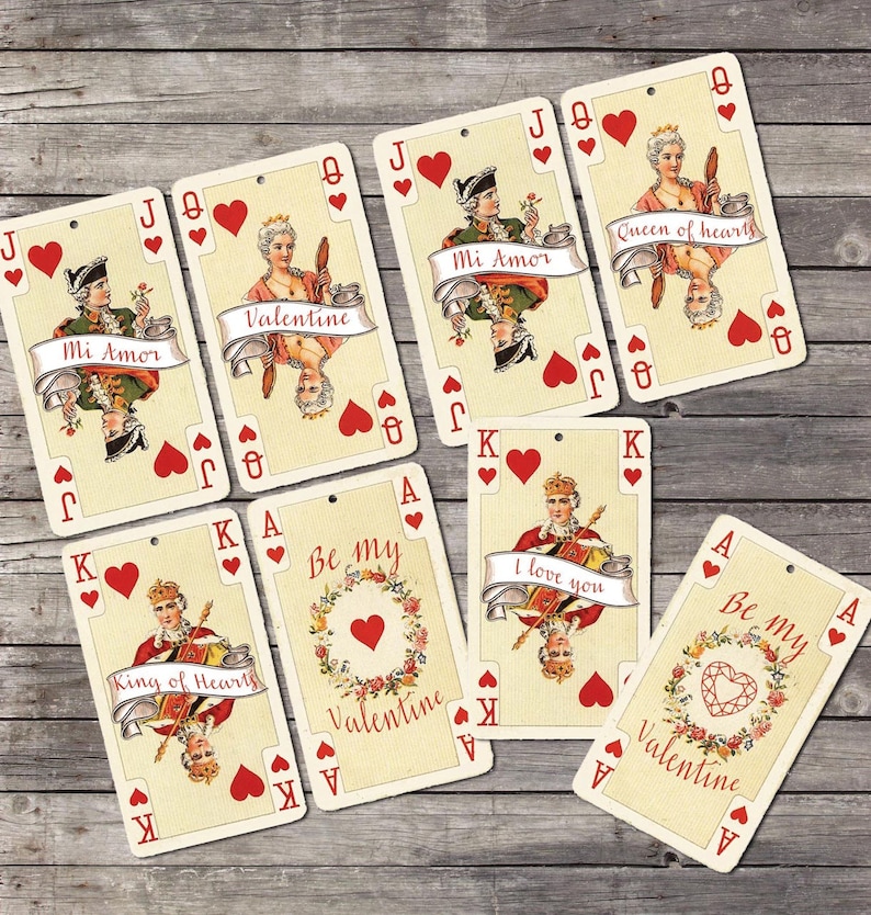 Vintage Valentine Playing Card Tags: Queen of Hearts Printable (digital ...