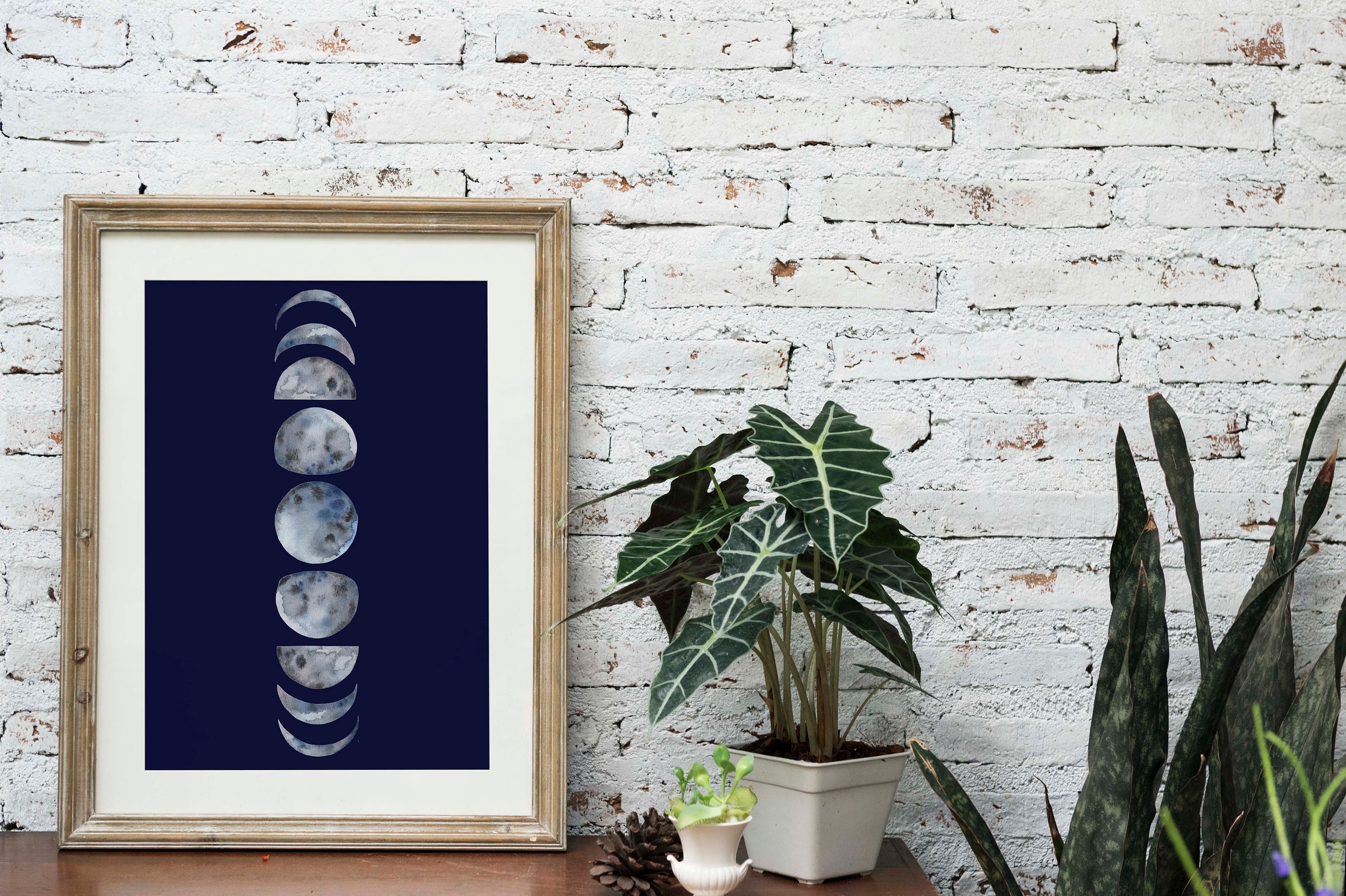 Printable Art Ink Blue Watercolor Moon Phases Print on Ink | Etsy