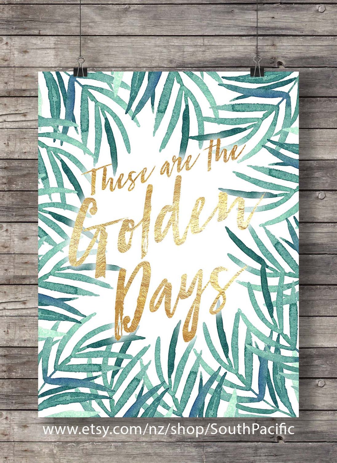 Golden Days Printable Art Watercolor Palm Leaves Tropical - Etsy