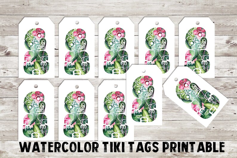 Printable Watercolor Tiki Gift Tags | Tropical New Zealand Watercolor ...