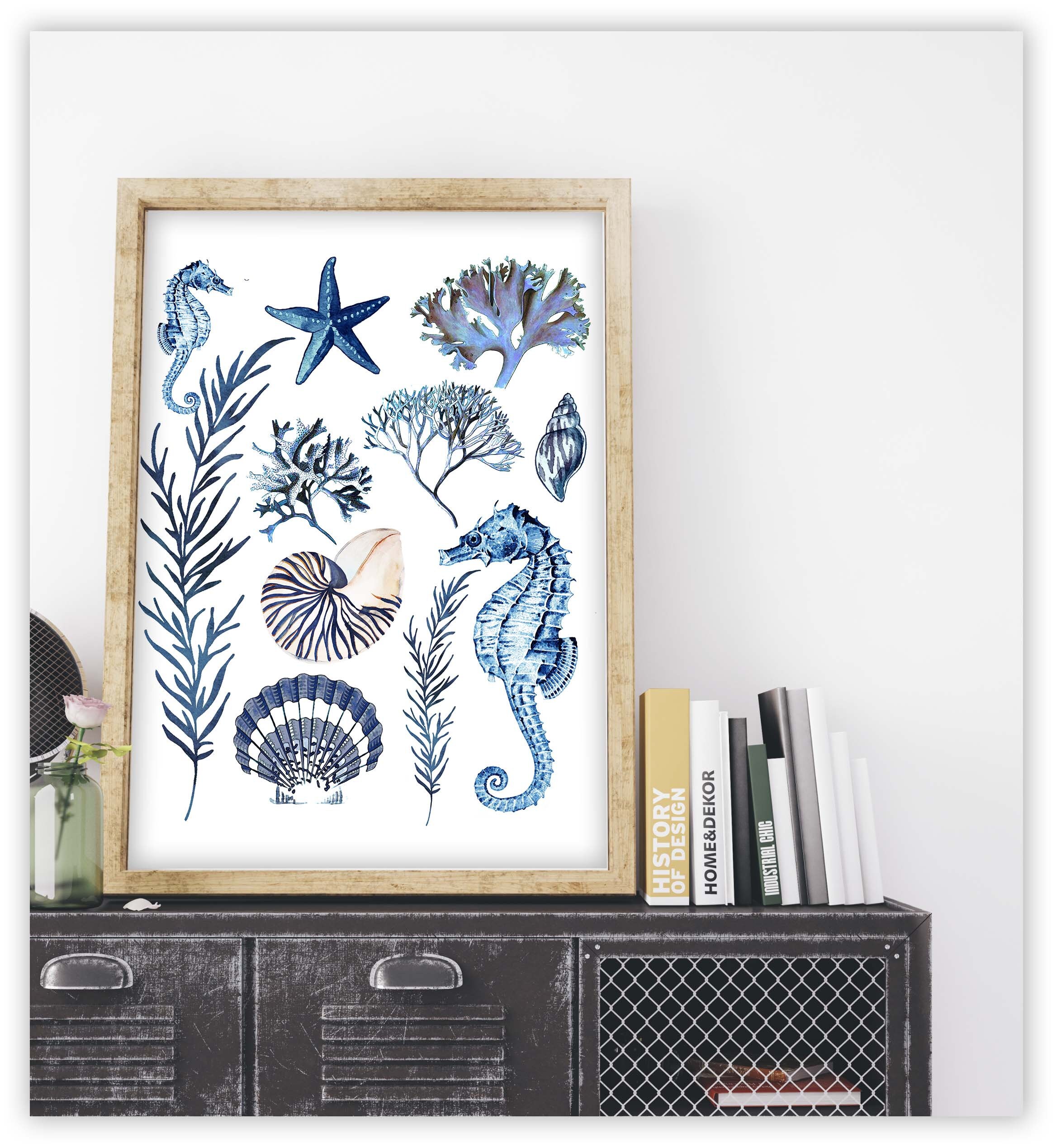 Sea Life Printable Art Wall Decor Art Print Blue Watercolor | Etsy