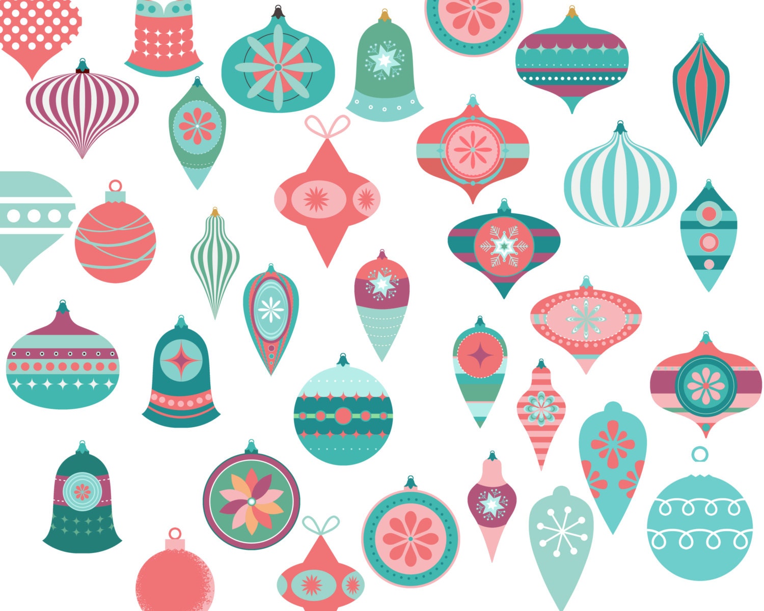 Christmas Clip Art Retro Christmas Ornaments 30 Holiday - Etsy