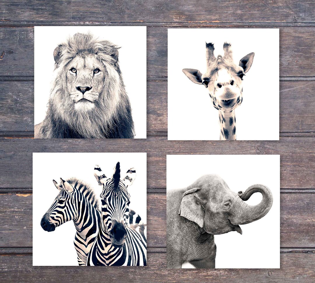 4x4 Inch Wild Animals Art Prints, Printable Sepia Lion Elephant Giraffe ...
