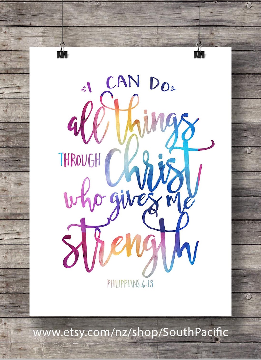 Bible Verse Art Phil 4v13 I Can Do All Things Rainbow Watercolor ...