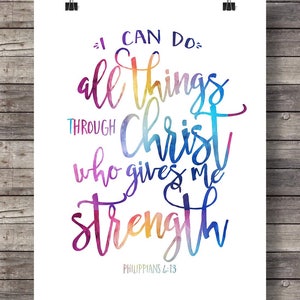 Bible Verse Art Phil 4v13 I Can Do All Things Rainbow Watercolor ...