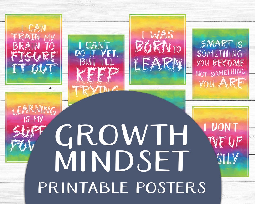 Set of 8 Growth Mindset, Classroom PRINTABLE Posters, Rainbow ...