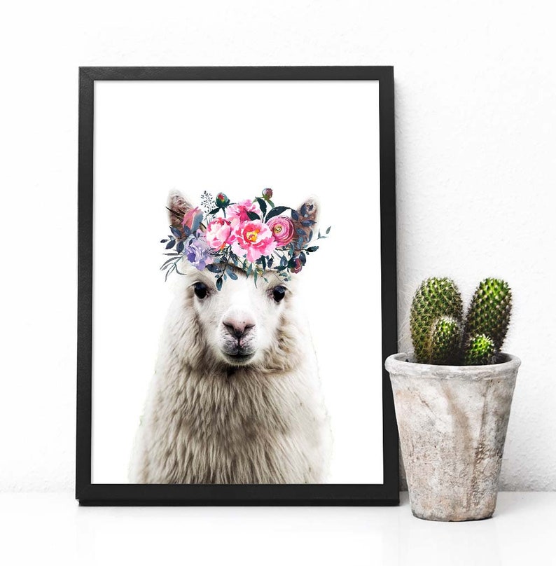 Alpaca Art Print Llama Printable Art Cute Alpaca Face Flower - Etsy