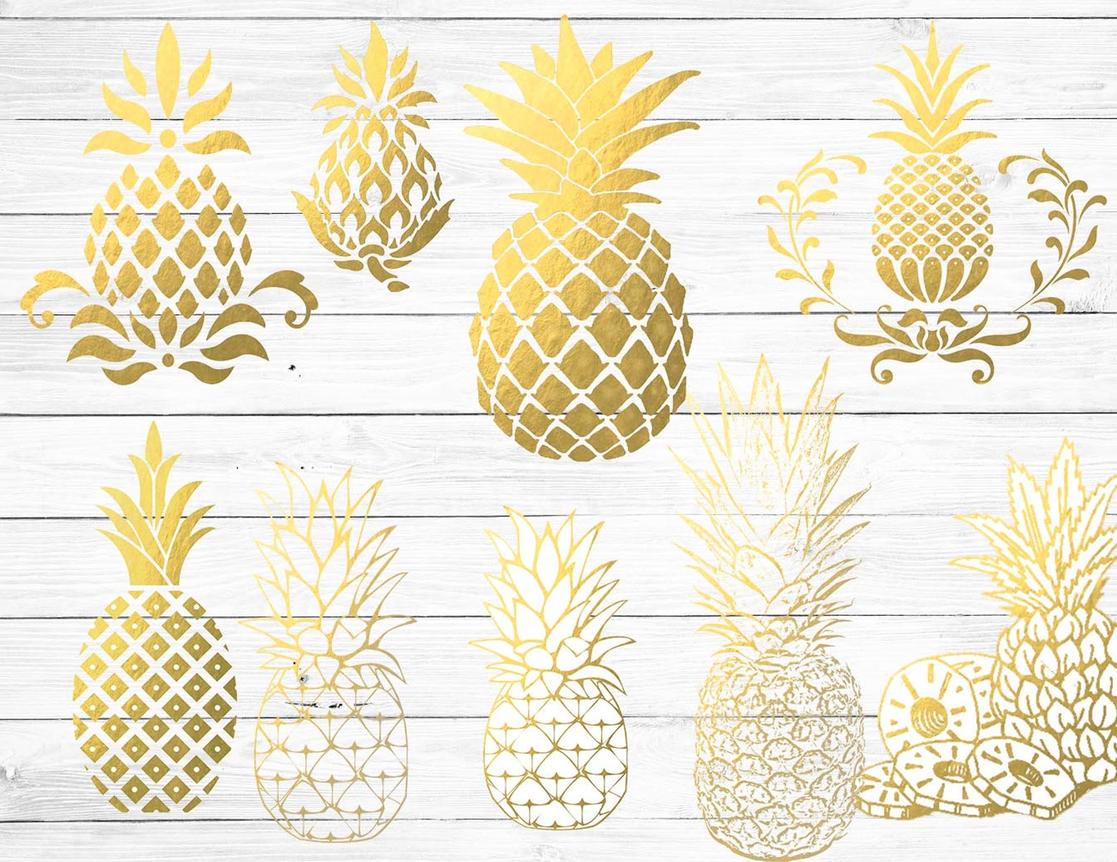 Pineapple Clip Art Digital Clip Art Gold Foil Watercolor | Etsy