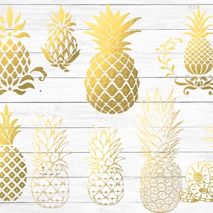 Pineapple Clip Art Digital Clip Art Gold Foil + Watercolor Pineapples ...