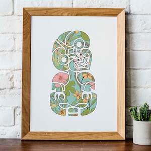 Tiki Tropical Print, Hibiscus Flower Pattern, New Zealand Maori Tiki ...