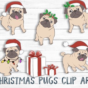 Christmas Pugs Printable Gift Tags Digital Clip Art Holiday Clip Art ...