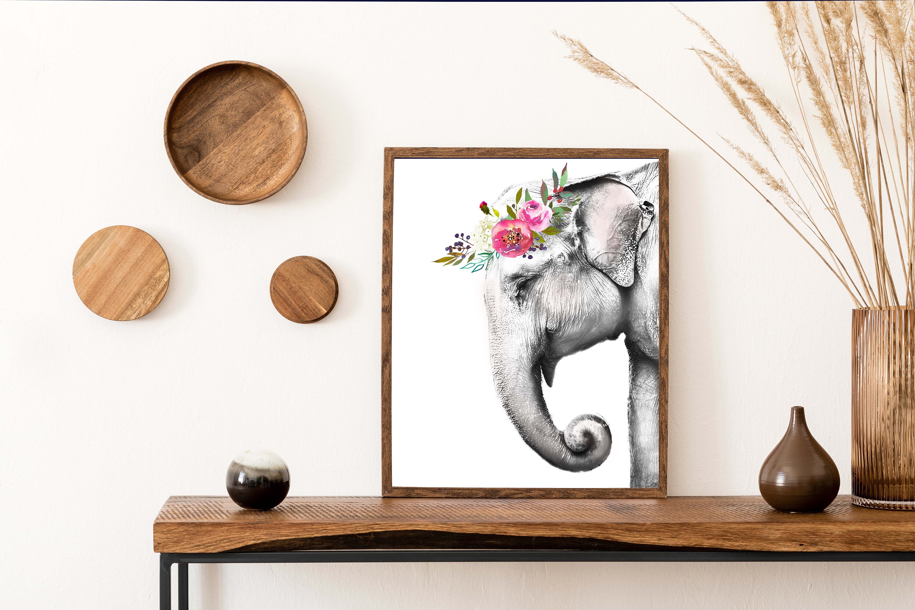 Elephant Watercolor Art Print Printable Art Cute Elephant Flower Crown ...