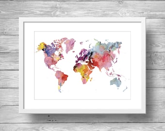 Rainbow Watercolor World Map - Etsy