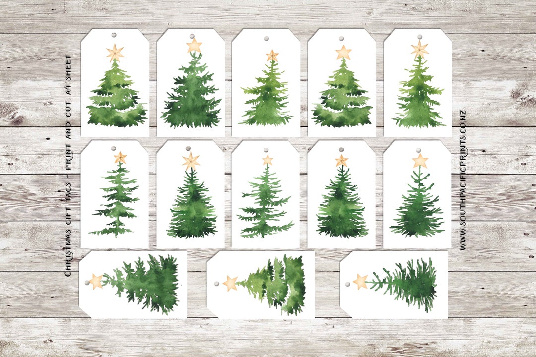 Watercolor Christmas Tree Gift Tags: Printable Holiday Art (digital ...