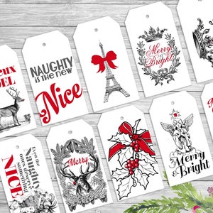 Christmas Printable Gift Tags Red Black White Modern Minimal Scandi ...